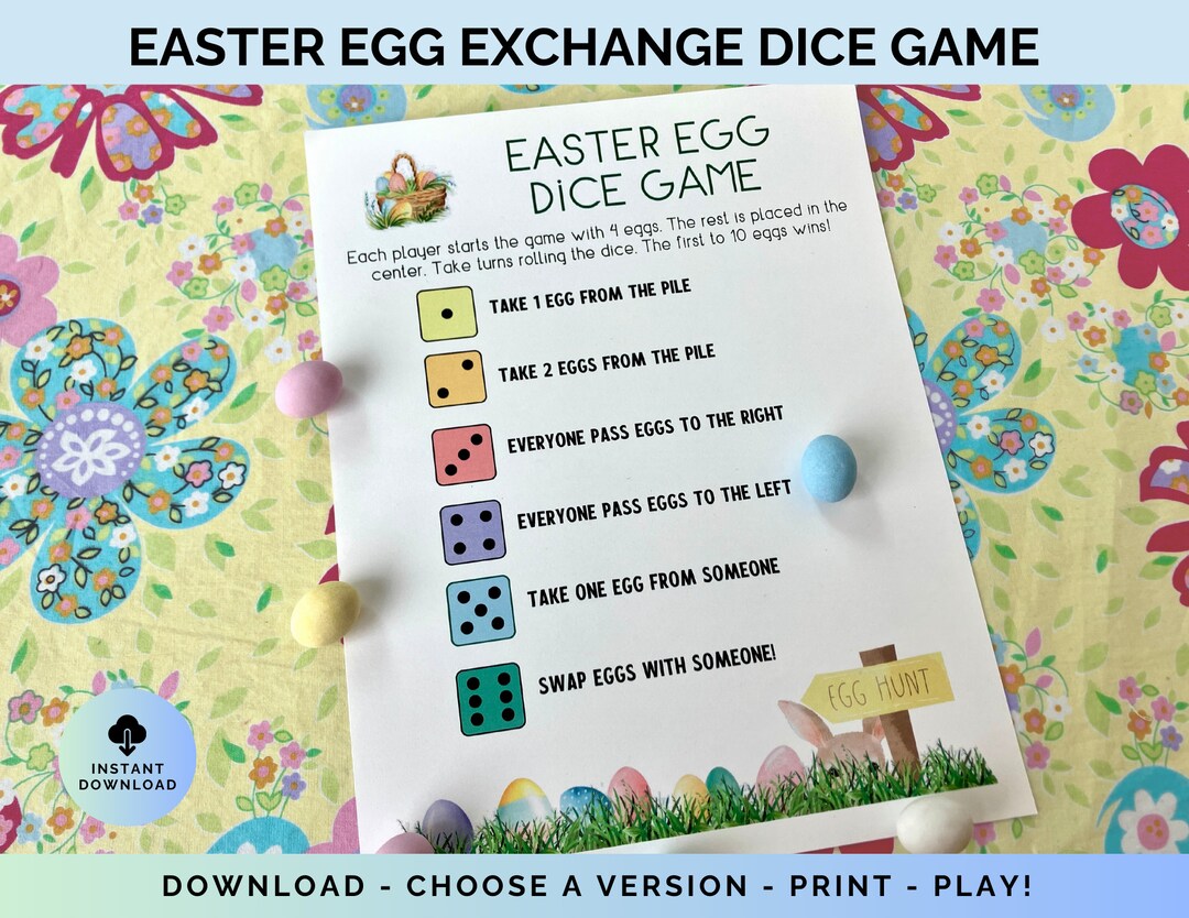 Easter Egg Exchange Dice Game, Easter Roll Dice Game Printable, Egg ...