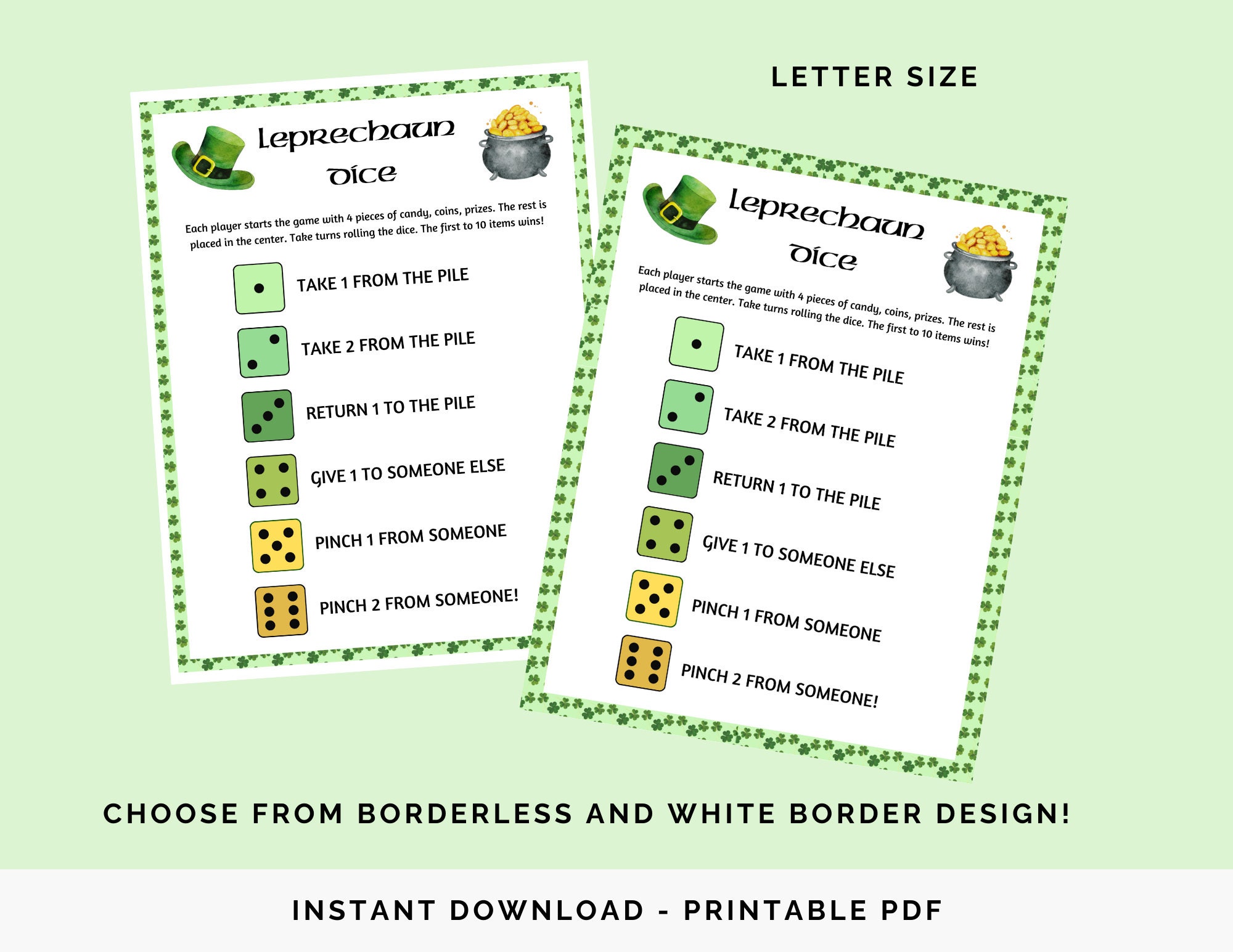 Leprechaun Dice Game, St. Patrick's Day Candy Dice Game, Printable Roll ...