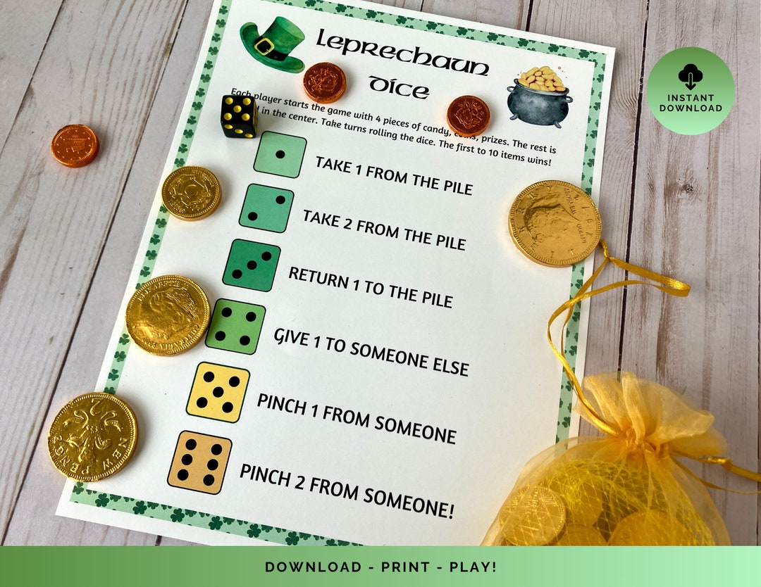 Leprechaun Dice Game, St. Patrick's Day Candy Dice Game, Printable Roll ...