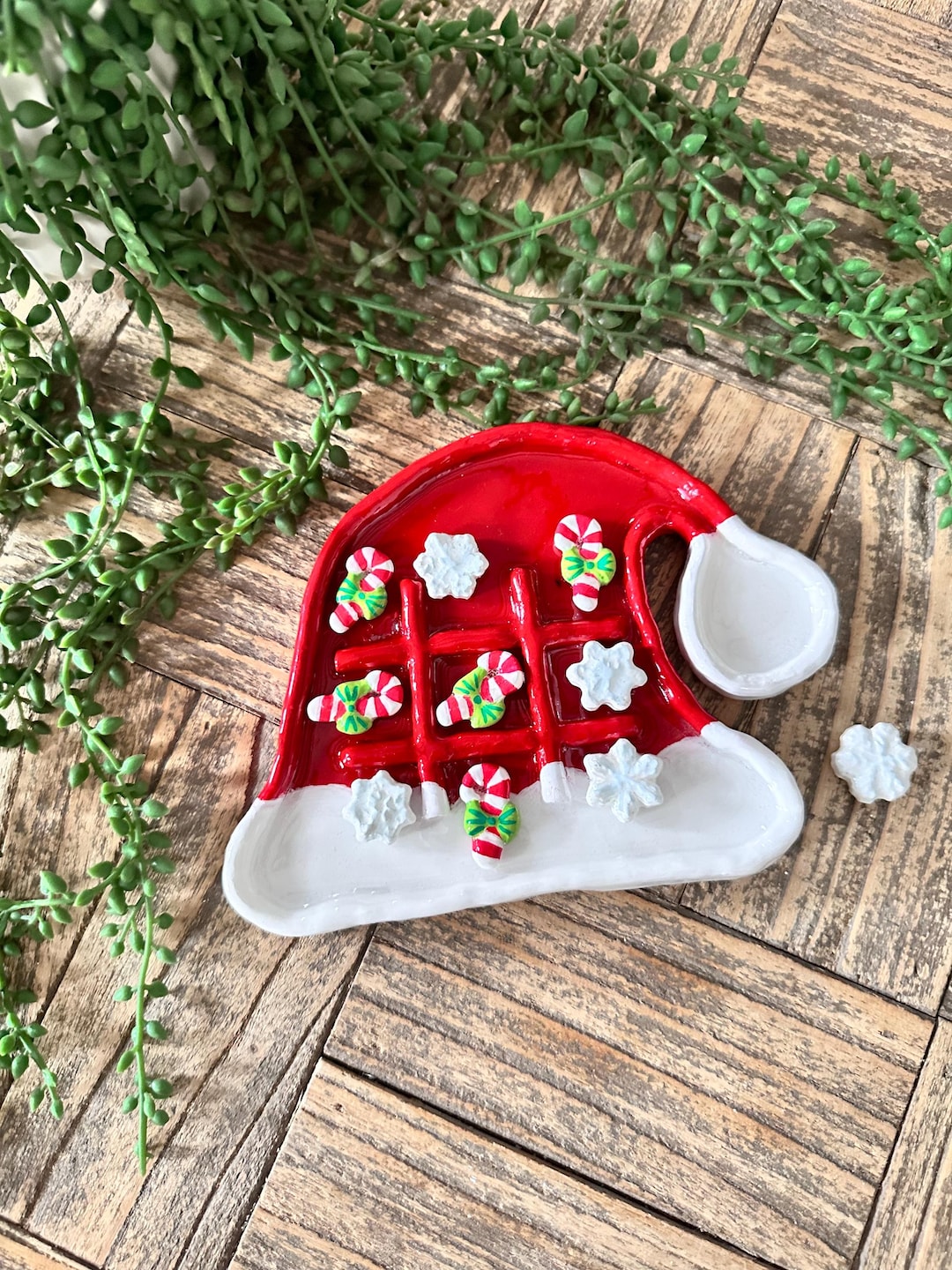 Handmade Santa Hat Tic Tac Toe Game – Christmas Candy Cane Snowflake ...