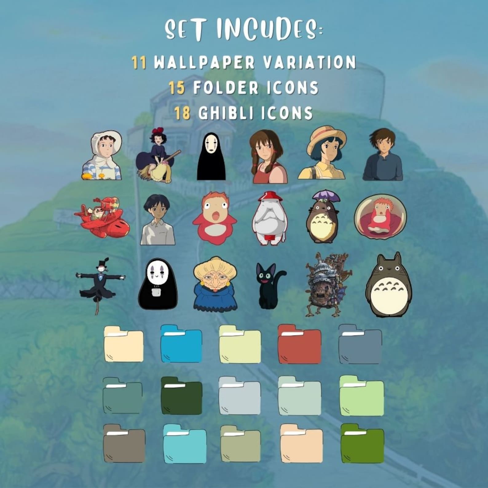 Desktop Wallpaper - Studio Ghibli Theme Pack, With Folder Icons, iPad Wallpaper, MacBook ...