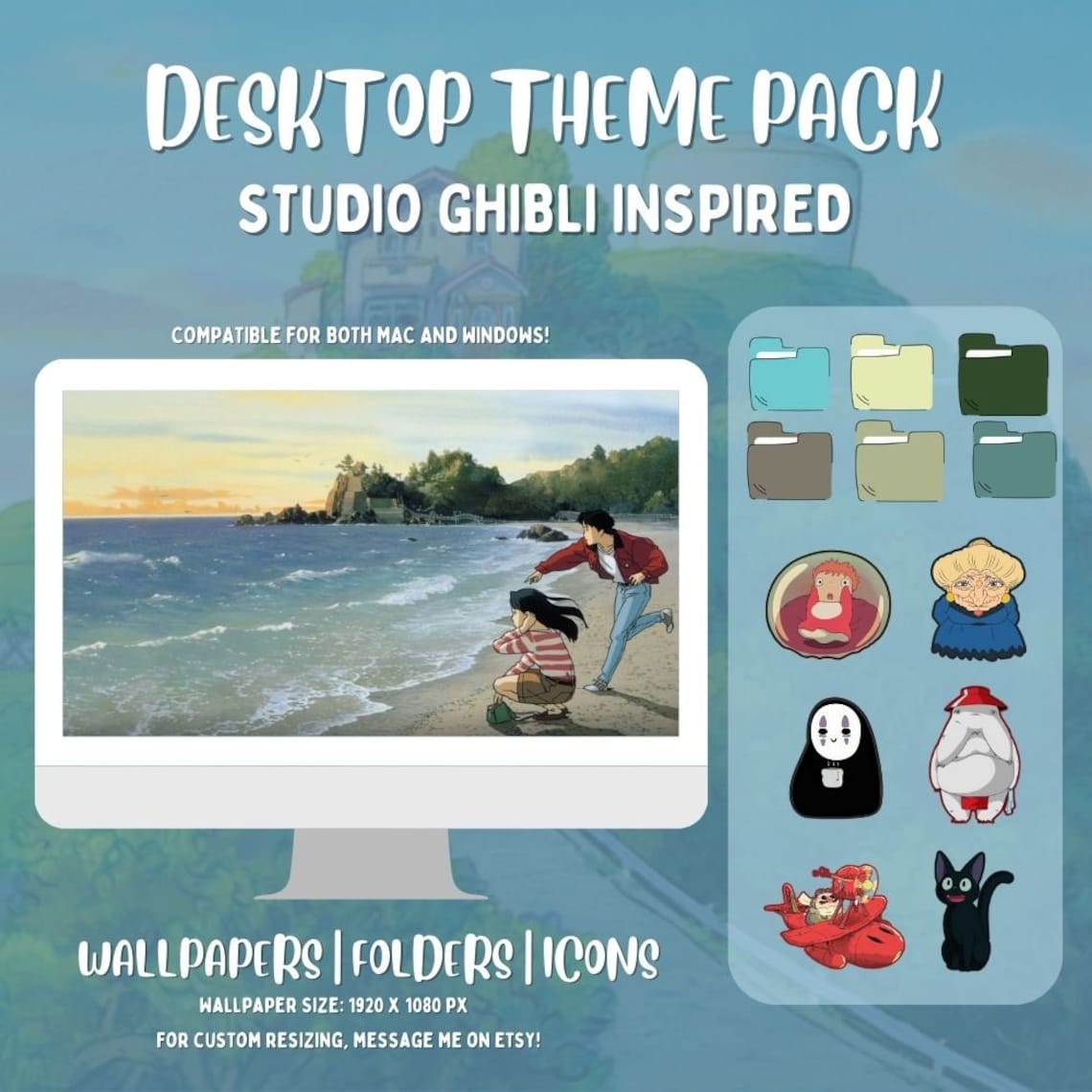 Desktop Wallpaper - Studio Ghibli Theme Pack, With Folder Icons, iPad ...