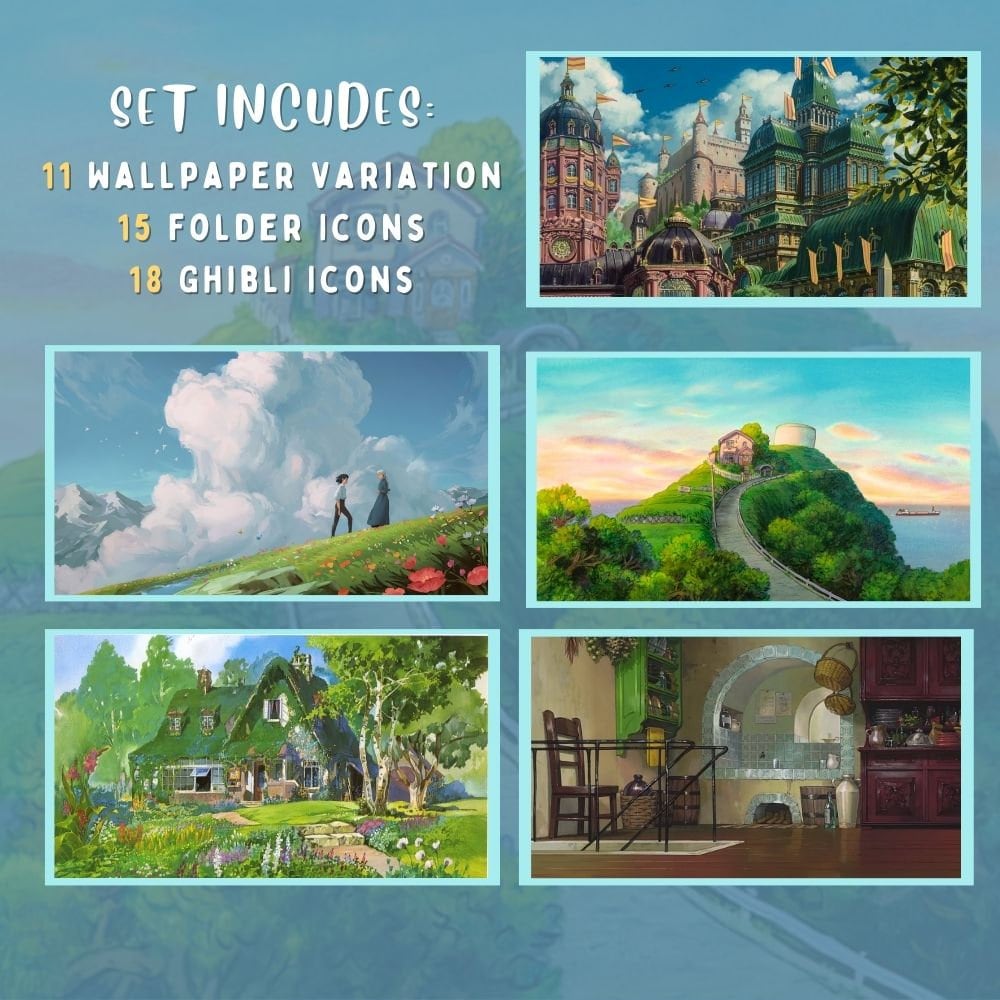 Desktop Wallpaper - Studio Ghibli Theme Pack, With Folder Icons, iPad ...