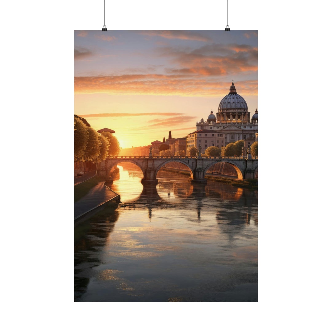 Tiber River Sunset View Poster, Rome, Italy, Digital Art Poster,rome ...