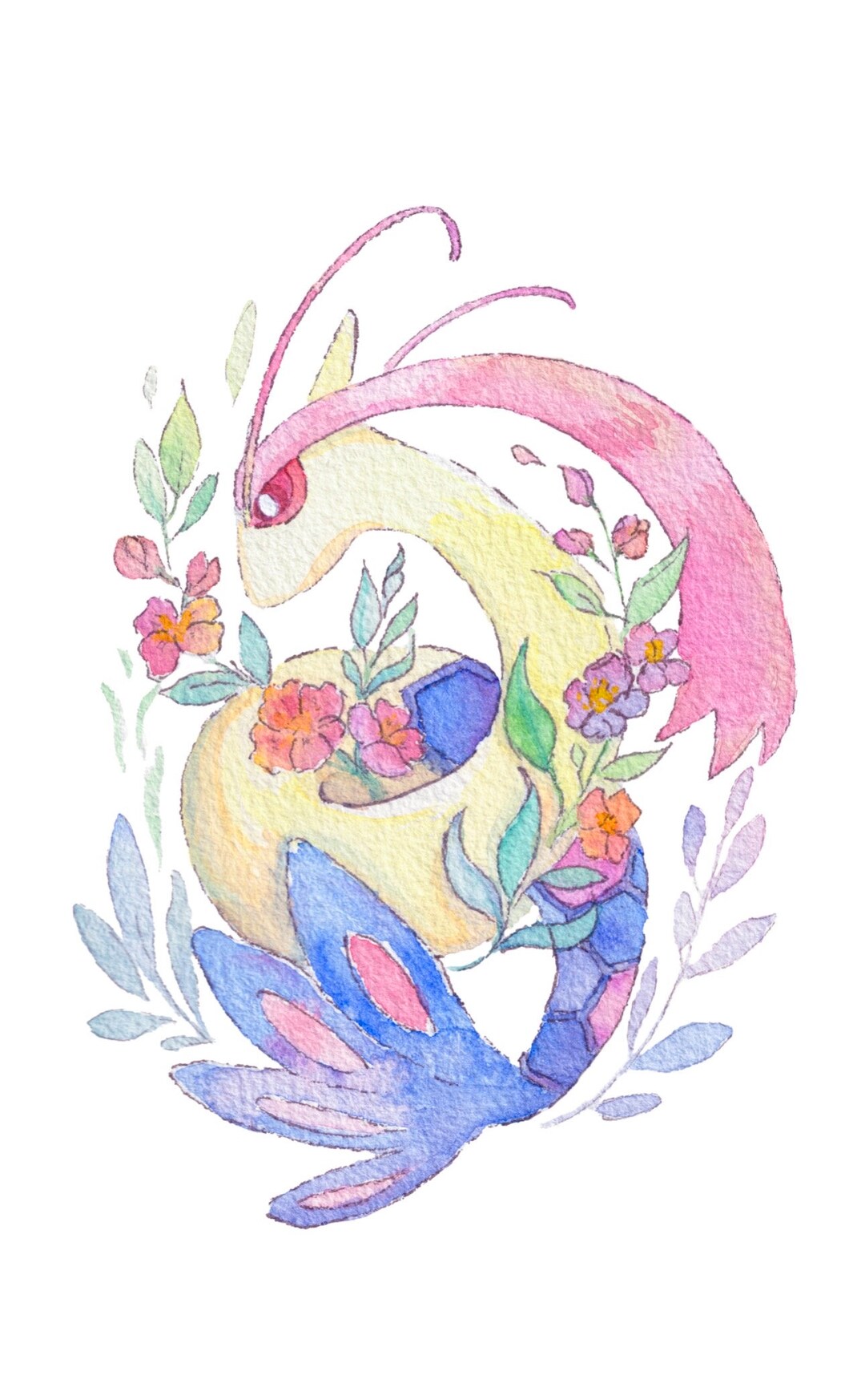 Pokemon Milotic Ink Wash Watercolor Fan Artwork Physical Digital Print ...