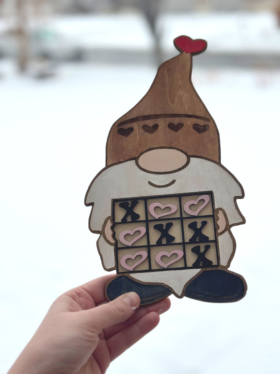 Handcrafted Gnome Tic Tac Toe Board, 10 Valentine's Day Wooden Game - Etsy
