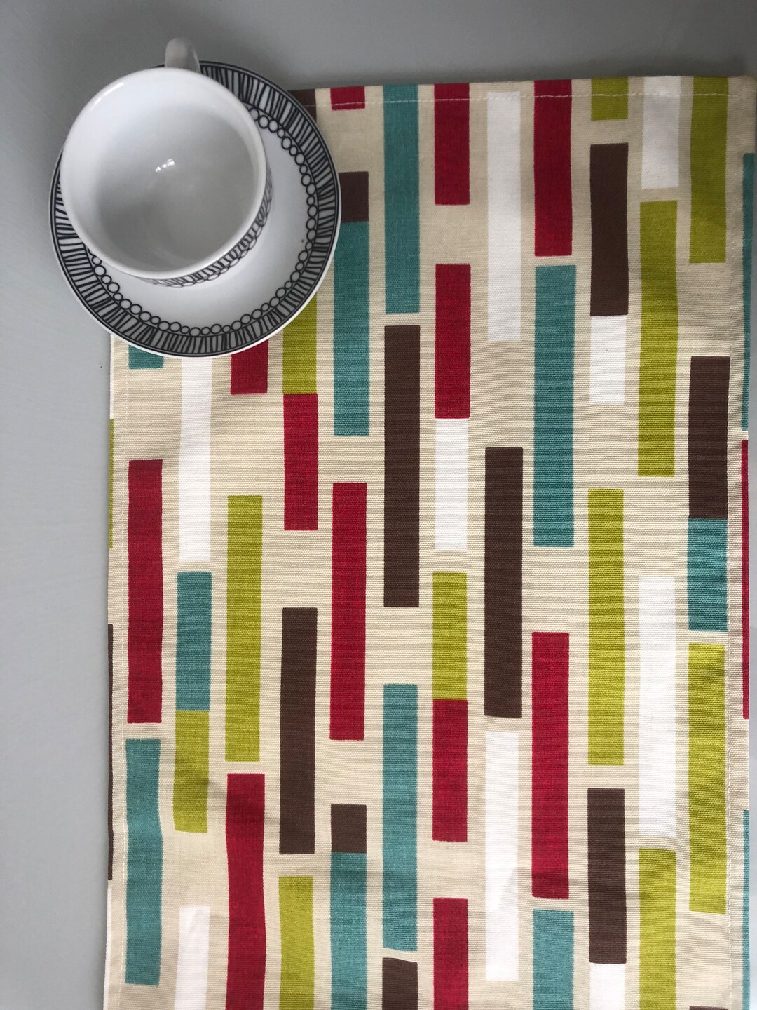 6.5ft Table Runner Funky Red Teal Blue Wasabi Green Stripe Geometric ...