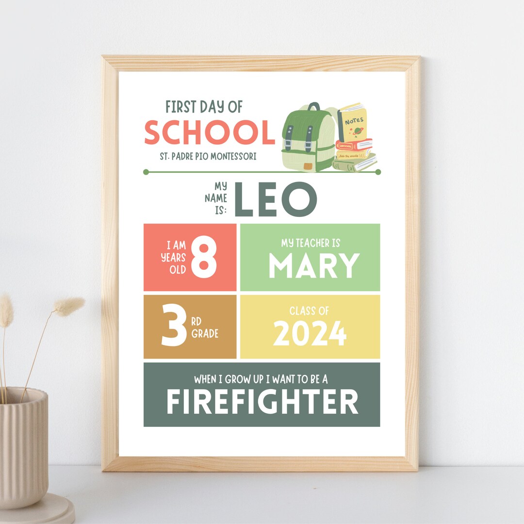Customizable First Day of School Sign, Elementary and Middle School ...