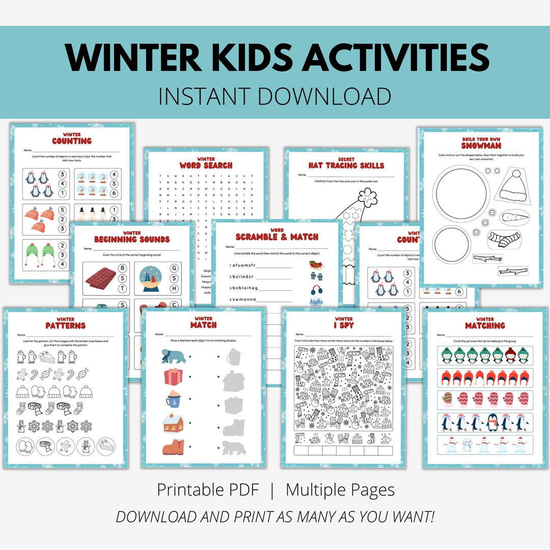 Winter Kids Activity Bundle, Coloring Pages, Word Search, Games, and ...