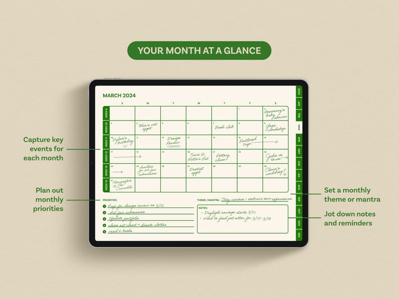 2024 Digital Planner Goodnotes, Notability, iPad Monthly, Weekly, Daily ...