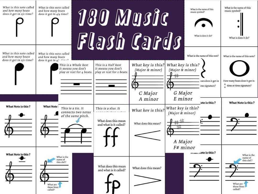 180 Music Flash Cards for Beginners, Music Theory, Beginner Music ...