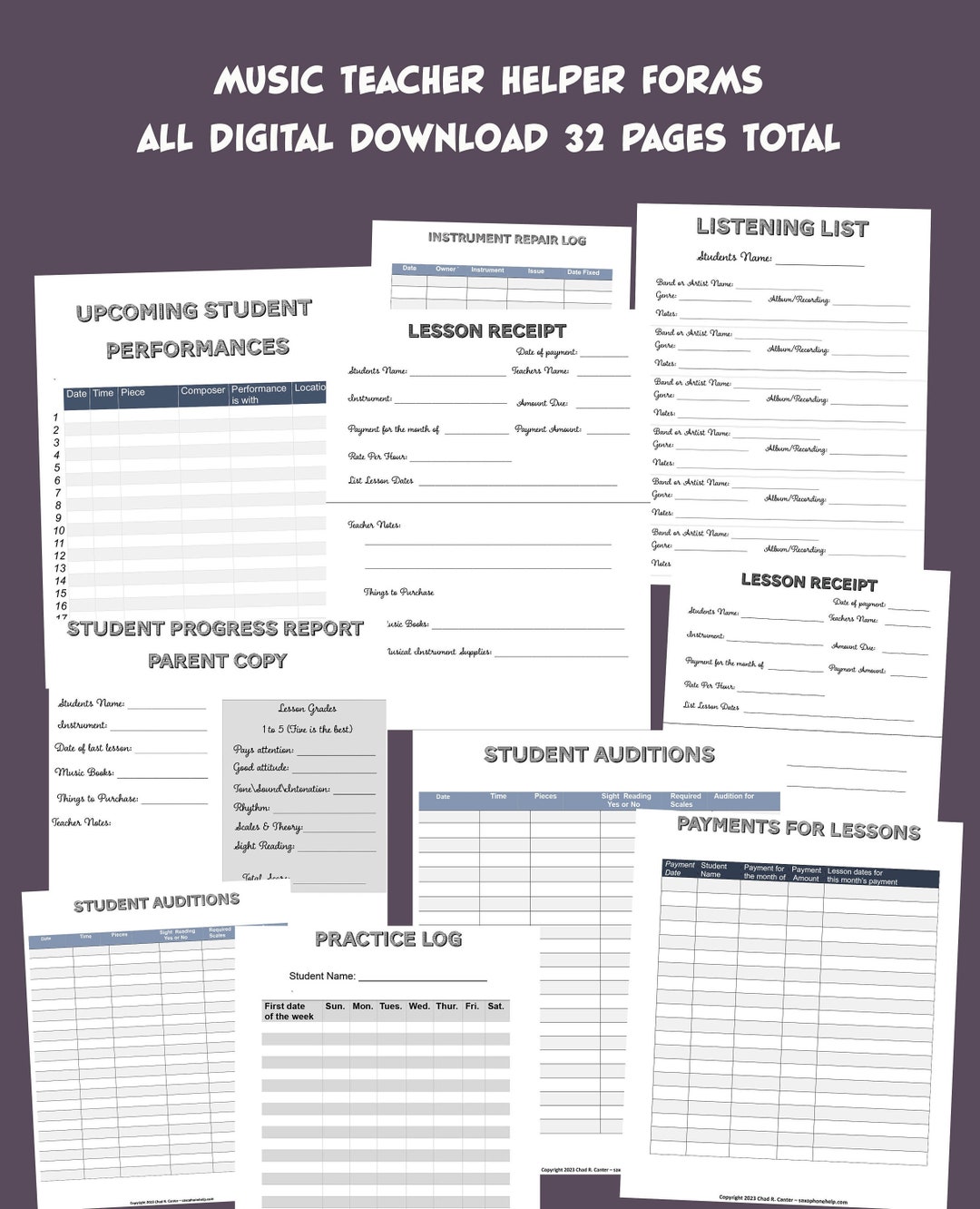 Printable Music Teacher Progress Reports | Music Practice Log| Music ...