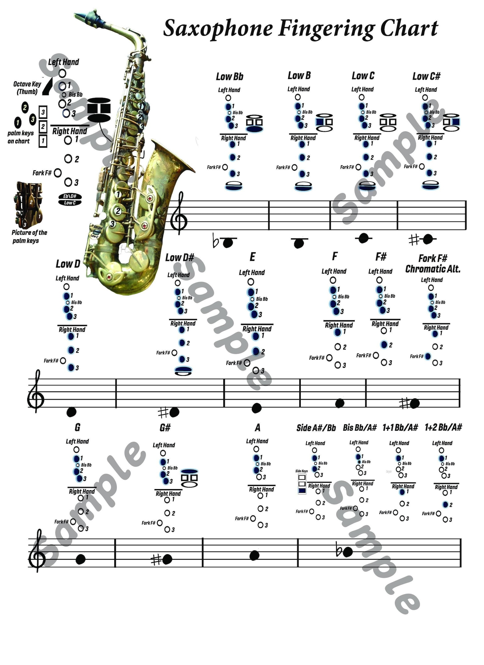 Full Range Alto Sax Fingering Chart - From Low Bb to Altissimo D# (very ...