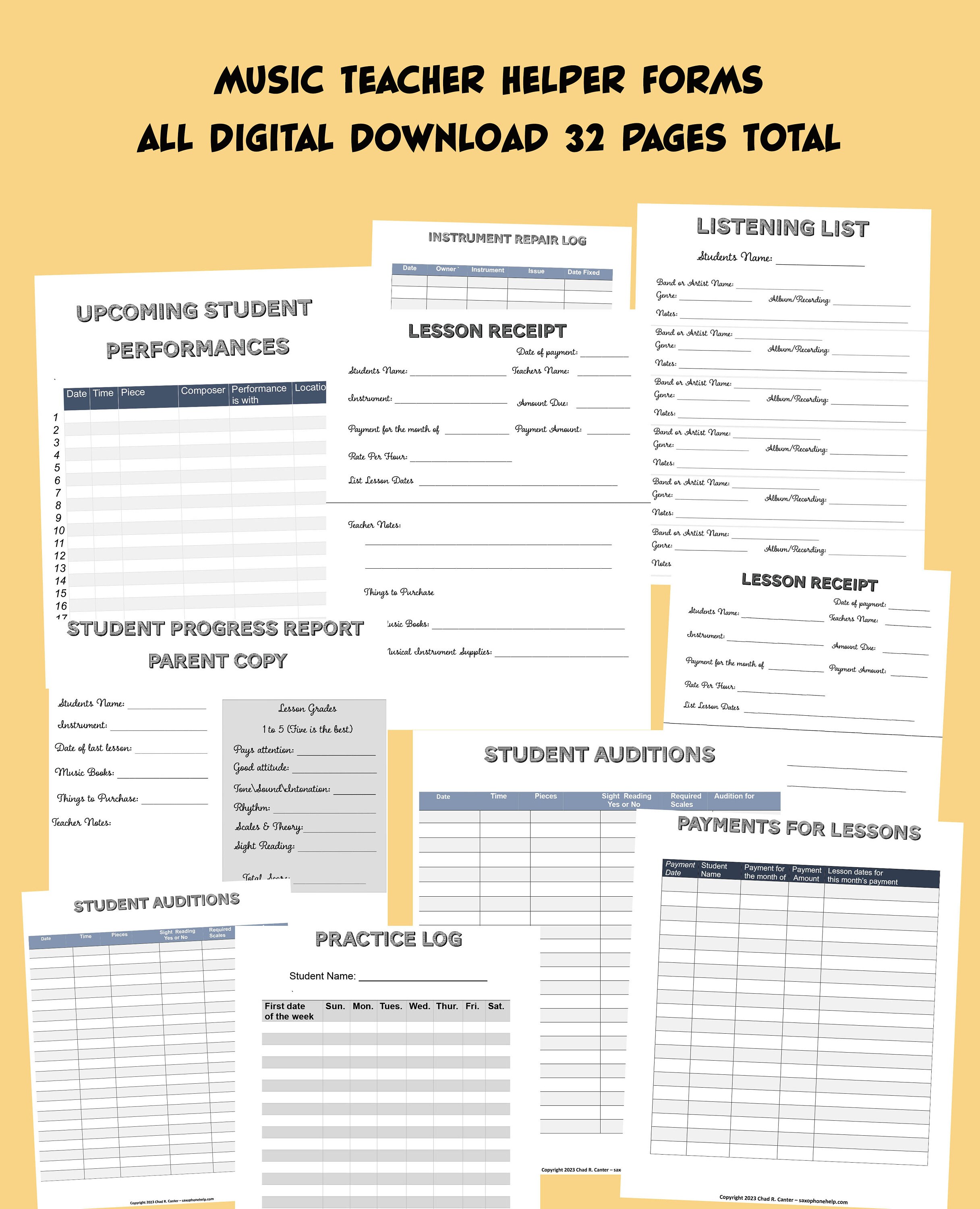 Printable Music Teacher Assignment Sheets | Music Teacher Planner ...