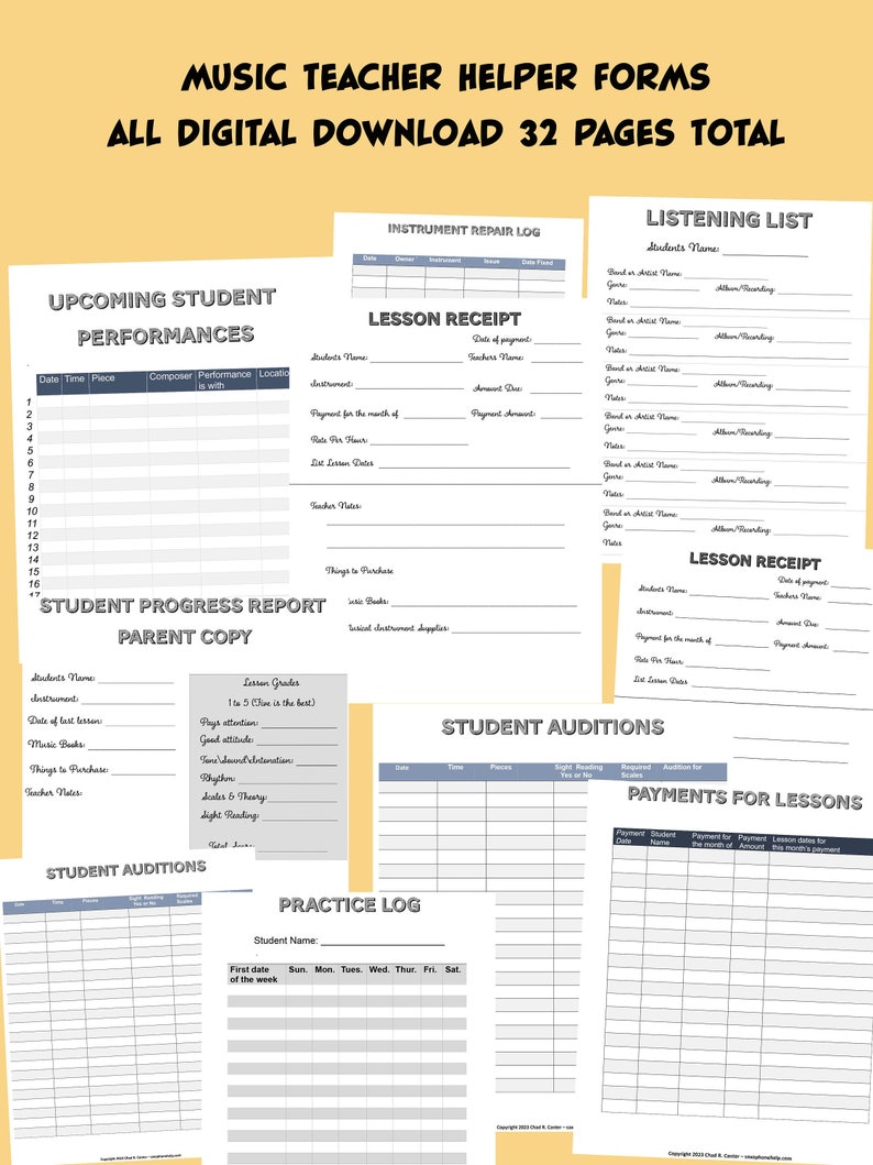 Printable Music Teacher Assignment Sheets | Music Teacher Planner ...