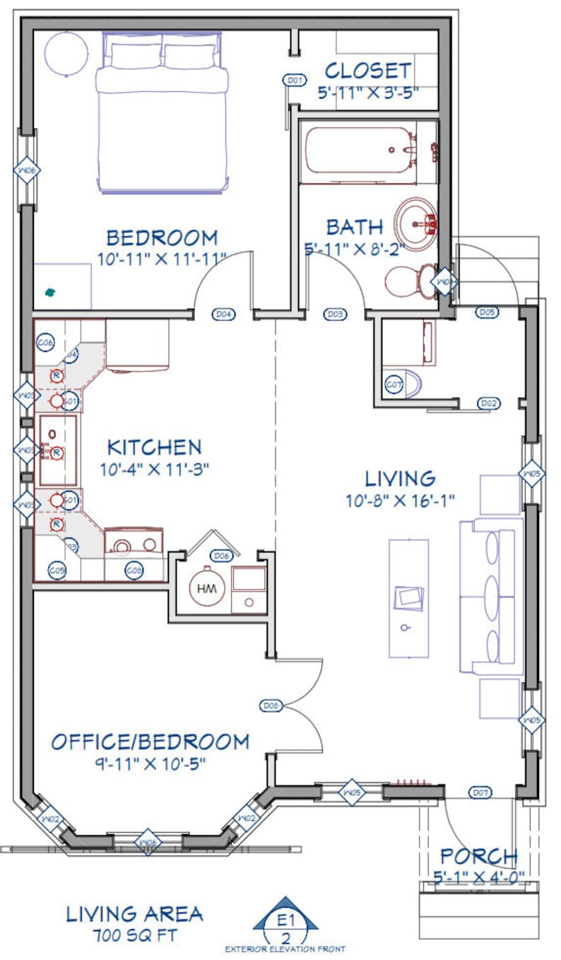 700SF, 2 Bed, 1 Bath, Open Floor Plan. - Etsy