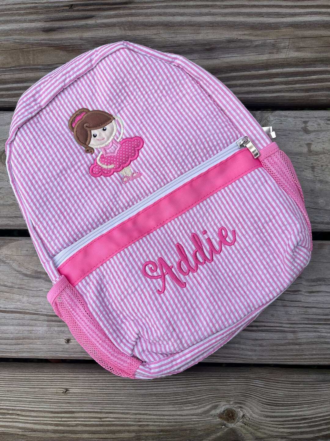 Ballet Slipper Seersucker Backpack - Dance Bag - Seersucker Dance Bag ...
