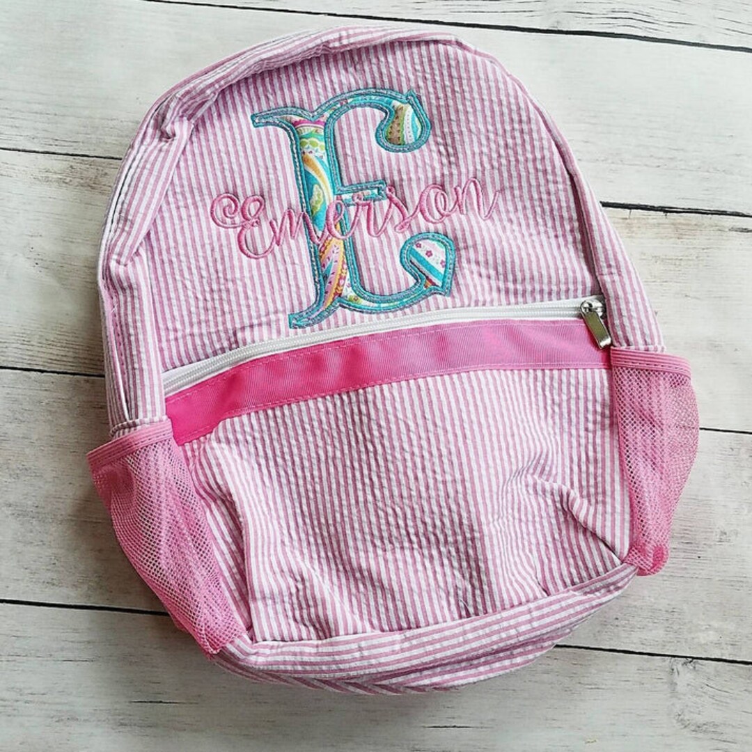 Monogrammed Seersucker Backpack - Personalized Seersucker Backpack ...