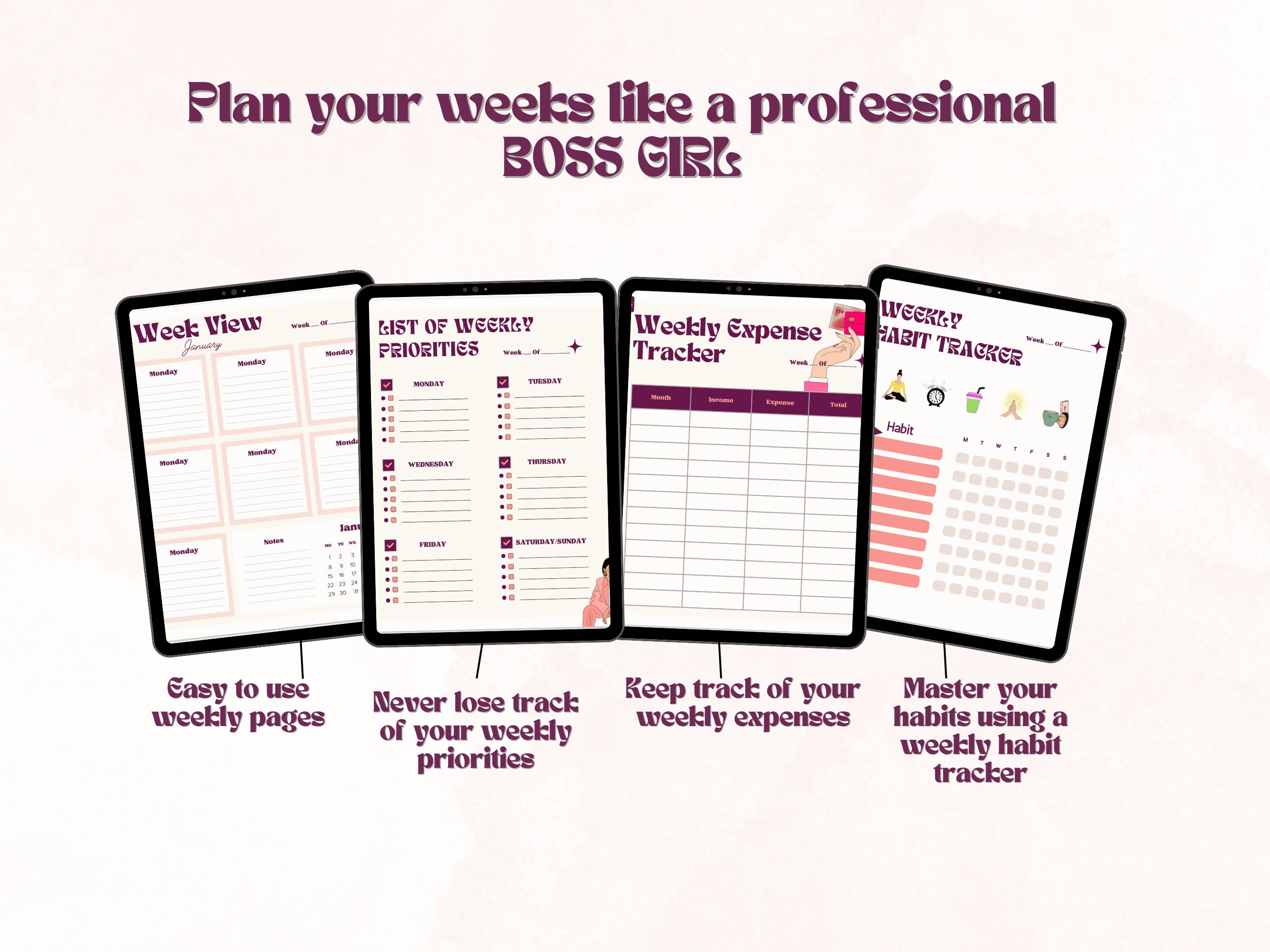 BOSS GIRL 2024 Digital Planner, Daily, Weekly, Monthly Goodnotes iPad ...