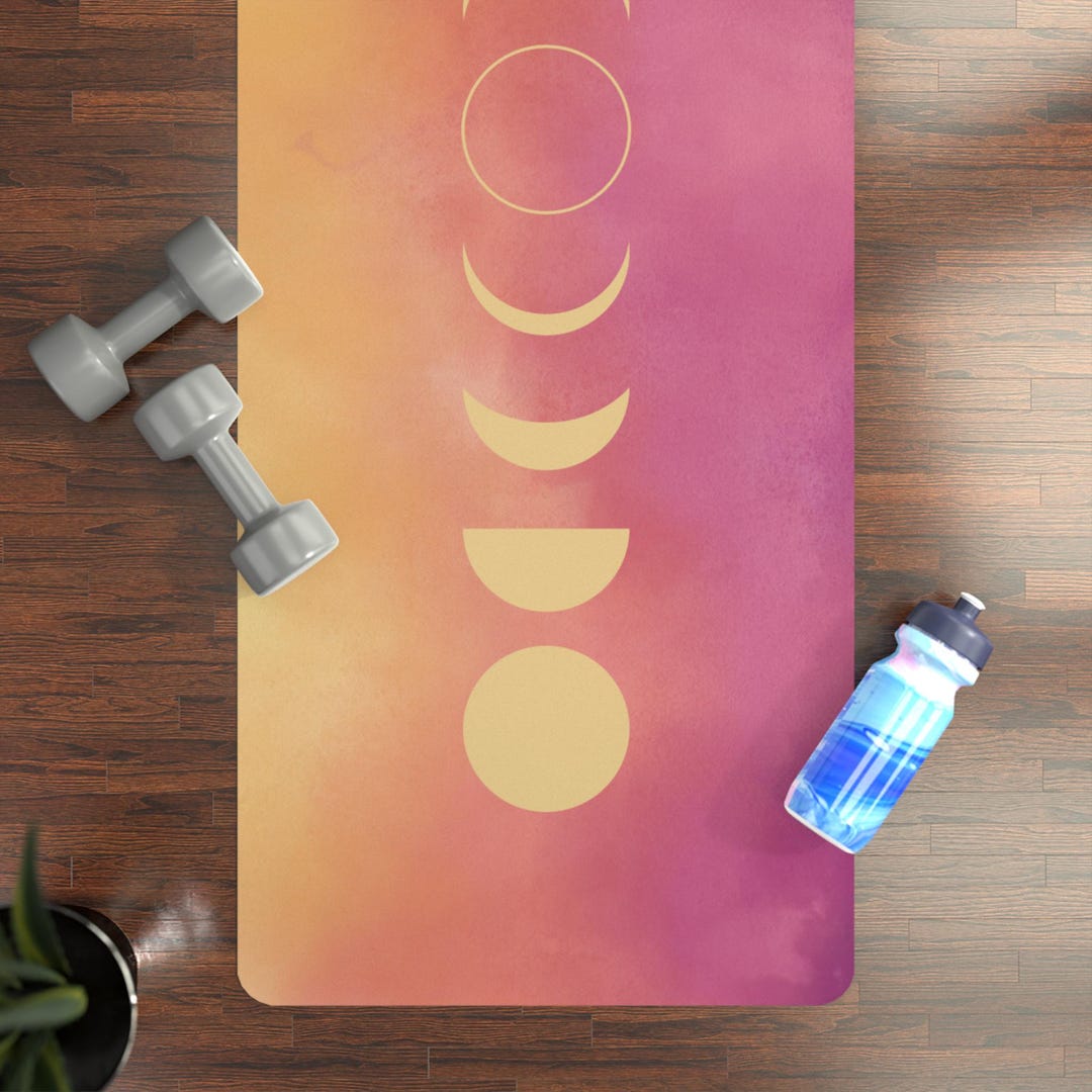 Golden Moon Phase Pink Yoga Mat, Celestial Exercise Mat, Eco-friendly ...