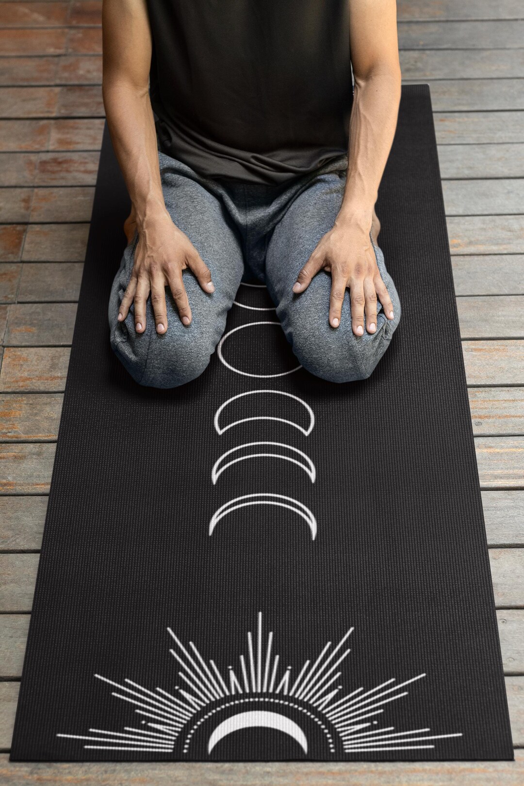 Moon Phase Yoga Mat, Celestial Rubber Mat, Lunar Cycle Exercise Mat ...