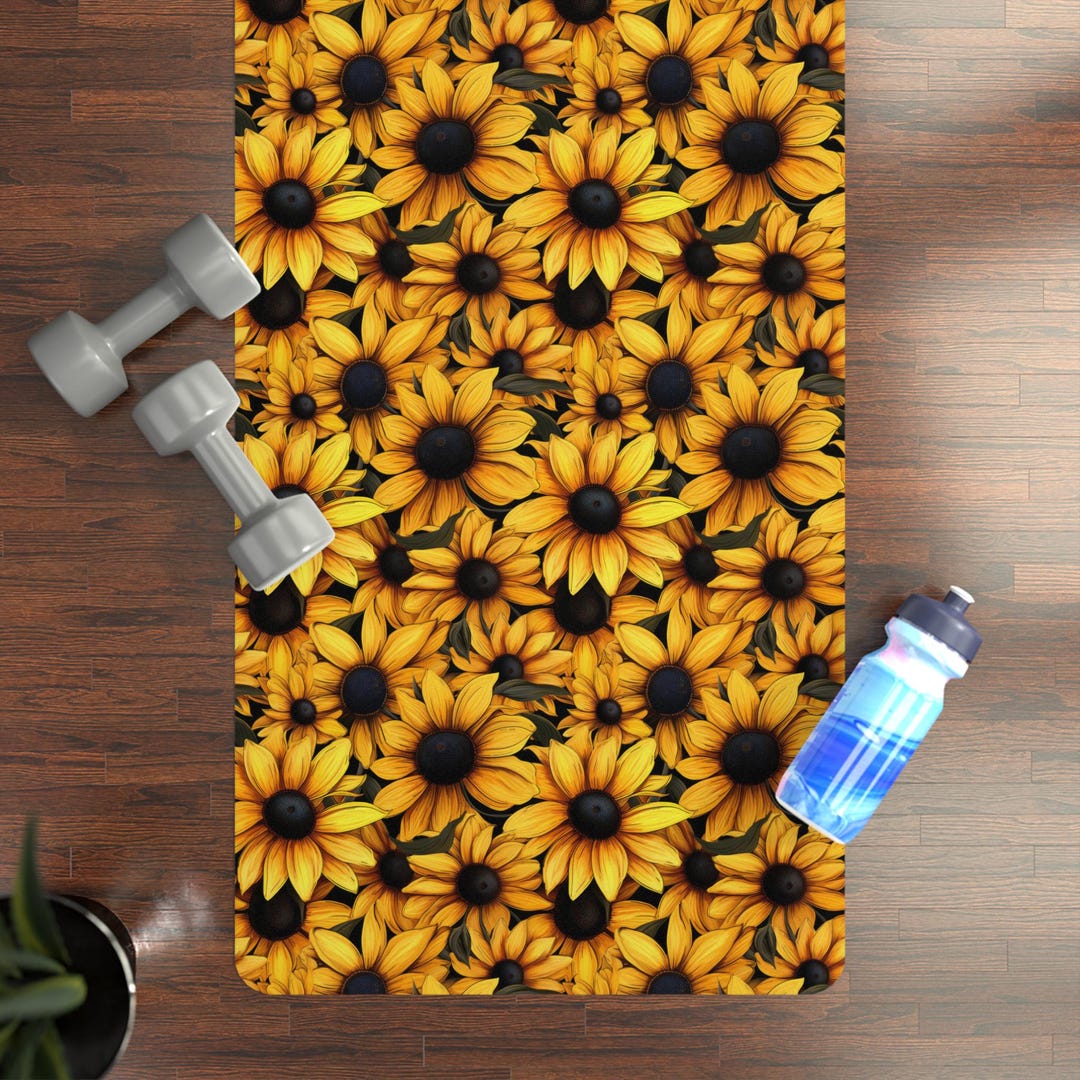 Floral Yoga Mat, Black Eyed Susan Flower Design, Exercise Mat, Eco ...