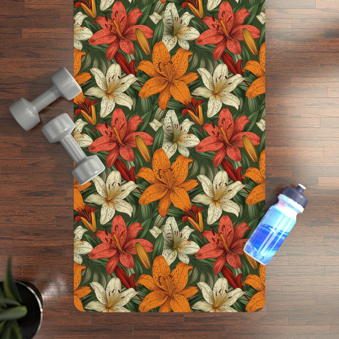 Yoga Mat, Multicolor Tiger Lily Design, Non-slip Exercise Mat, Pilates ...