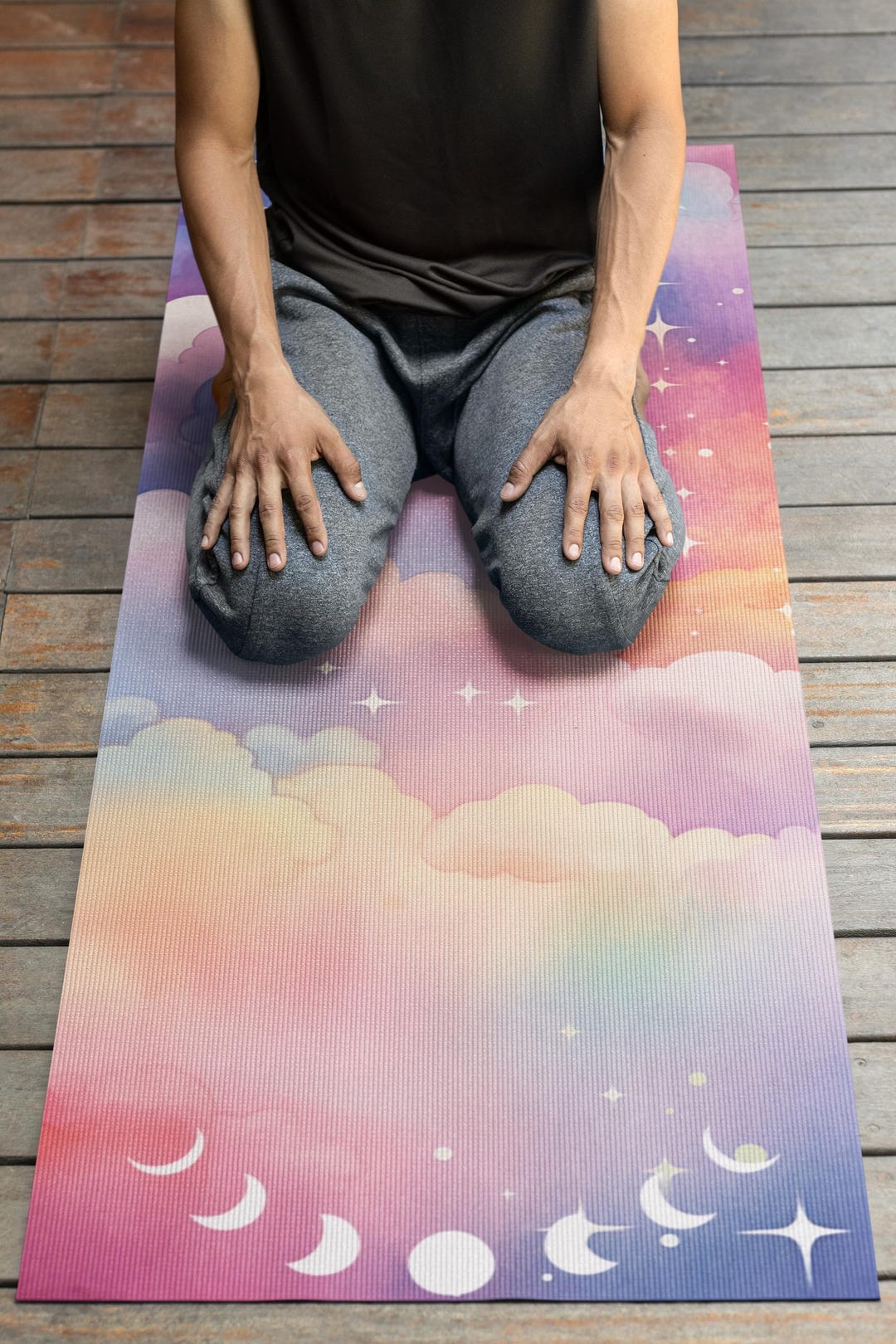 Moon Phase Pink Cloud Rubber Yoga Mat for Yoga Lovers, Vibrant Workout ...