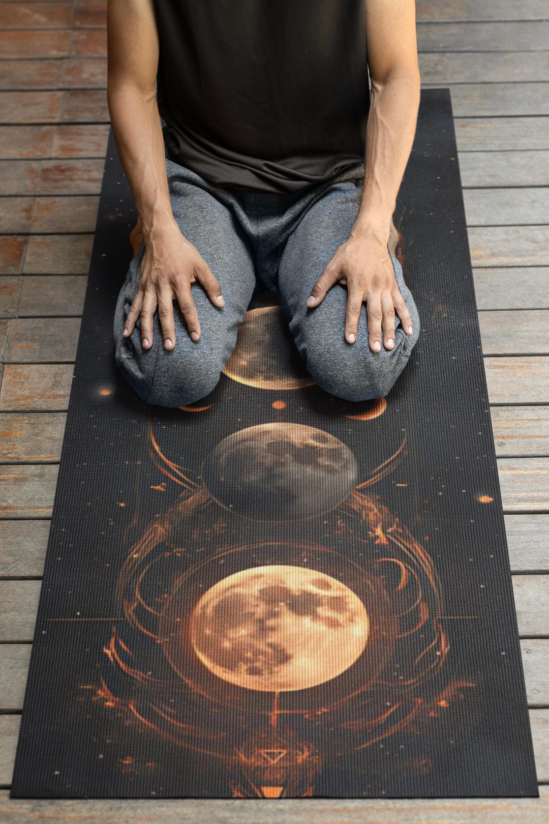 Celestial Moon Yoga Mat, Dark Space Theme Exercise Mat, Rubber Mat for ...