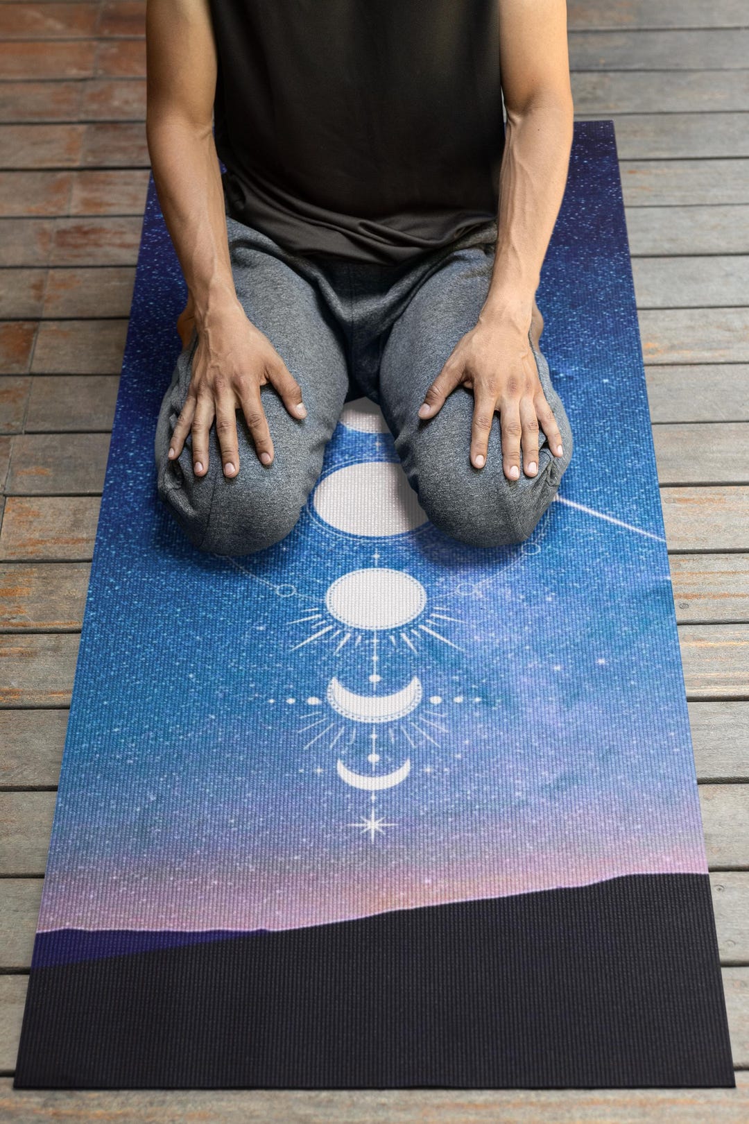 Celestial Yoga Mat, Starry Night Moon Phase Rubber Mat, Meditation Mat ...
