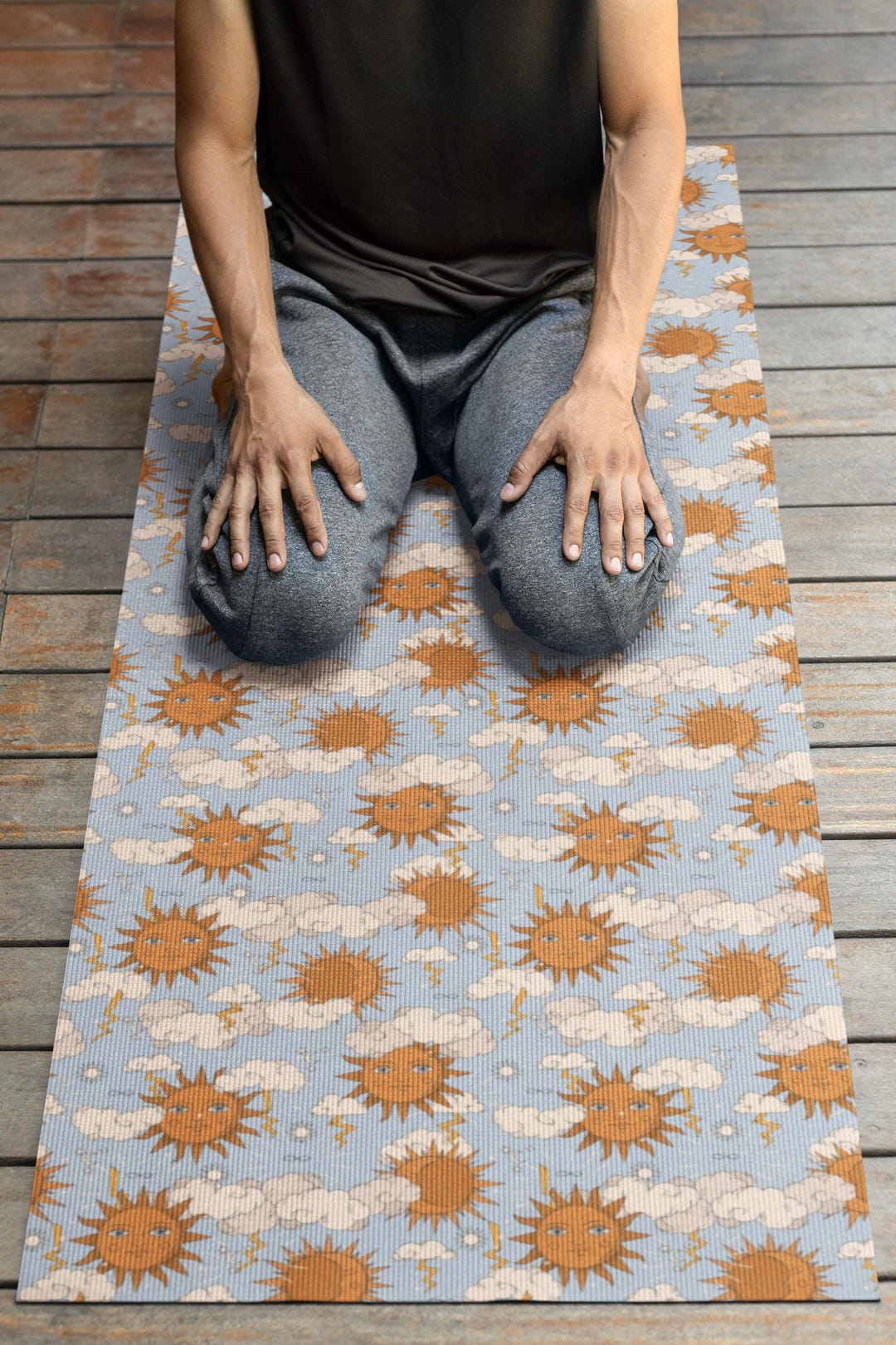 Celestial Sun Cloud Lightning Bolt Yoga Mat - Eco-friendly Exercise Mat ...