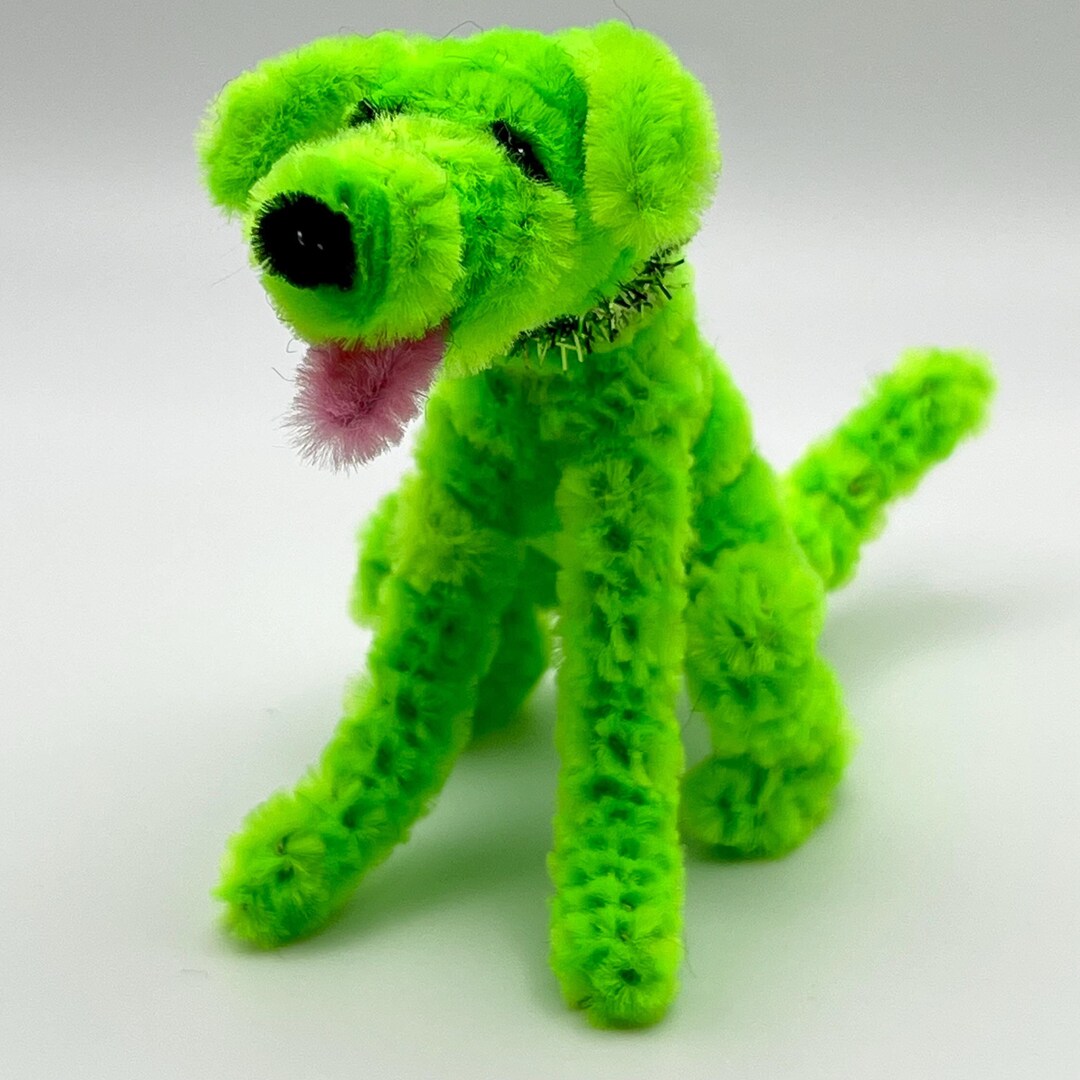 Green Posable Miniature Dog | Handmade Pipe Cleaner Pup | Bendy ...