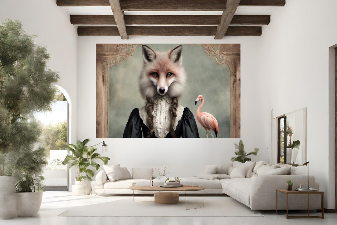 Arctic Fox Animal Portrait Digital Wall Art Print Gothic Victorian Lady ...