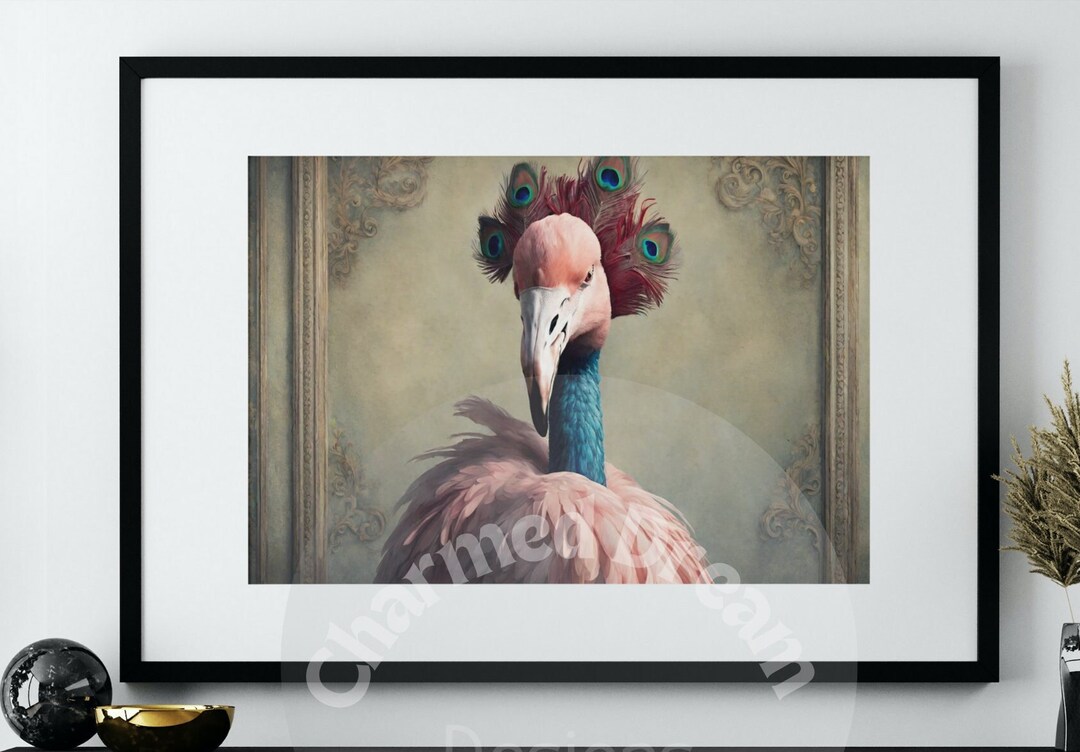 Flamingo Portrait Victorian Vintage Surreal Gothic Digital Wall Art ...
