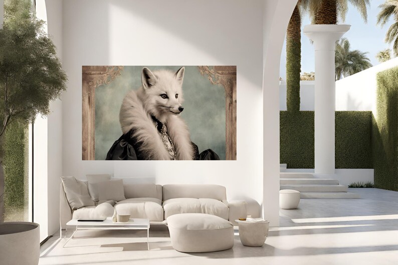 Arctic Fox Animal Portrait Digital Wall Art Print Gothic Victorian Lady ...