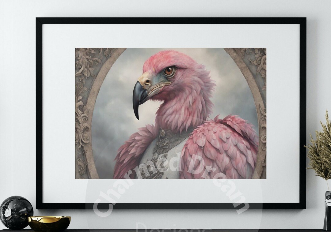 Flamingo Portrait Victorian Vintage Surreal Gothic Digital Wall Art ...
