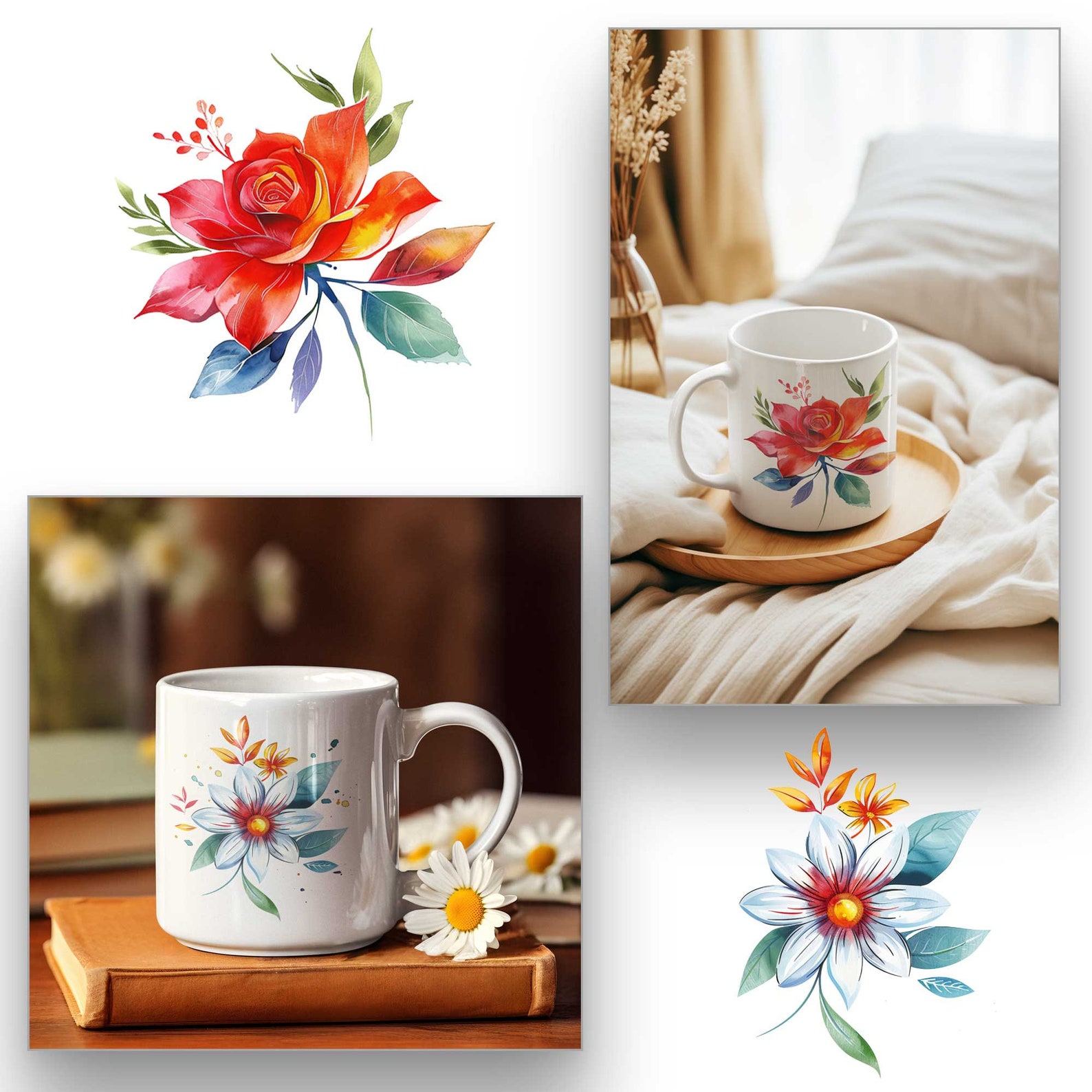 Flower Bundle Floral Watercolor Clipart 36 Files JPG, PNG, SVG Instant ...