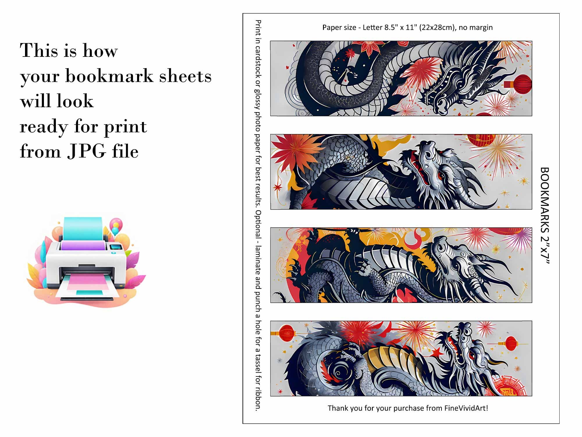 Printable Dragon Bookmarks for Chinese New Year: Set of 4, Unique Year ...
