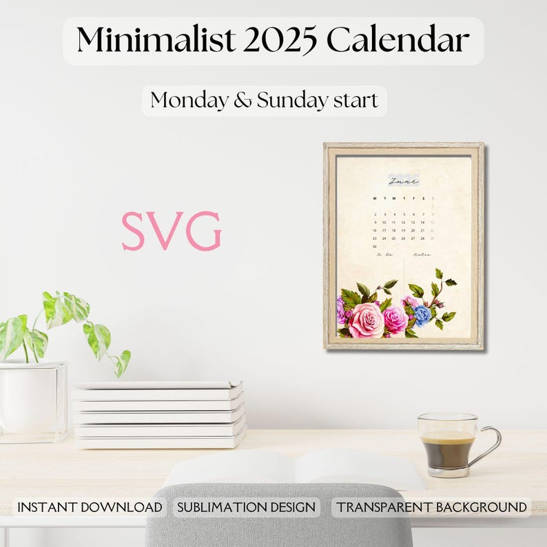 2025 Calendar SVG, Minimalist New Calendar 2025 SVG, Digitable Calendar ...