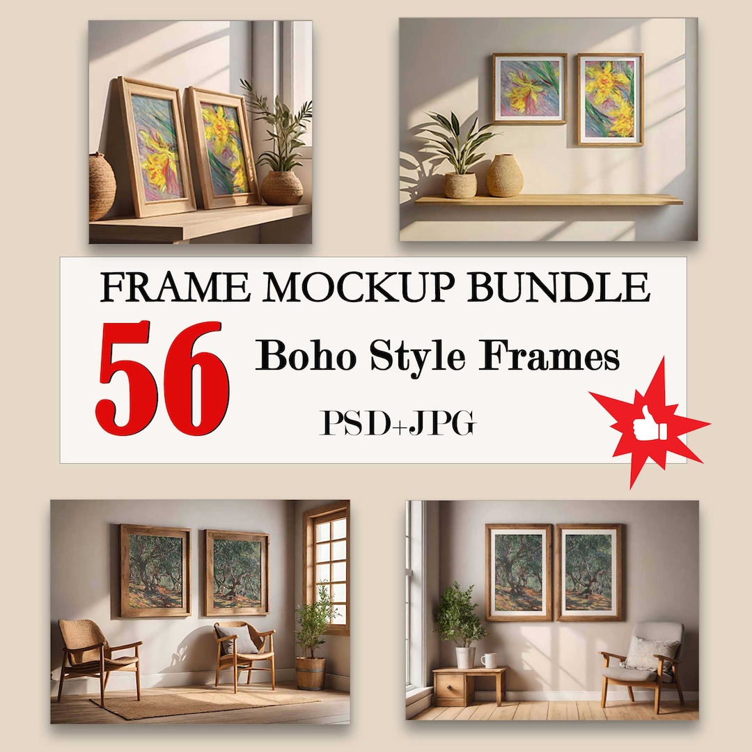 Boho Frame Mockups Boho Bundle Set of 56 PSD & JPG Frame Mockups for ...