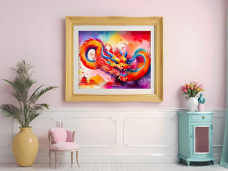 Year of the Dragon 2024 Chinese Zodiac Artwork Ai Art Poster for Living ...