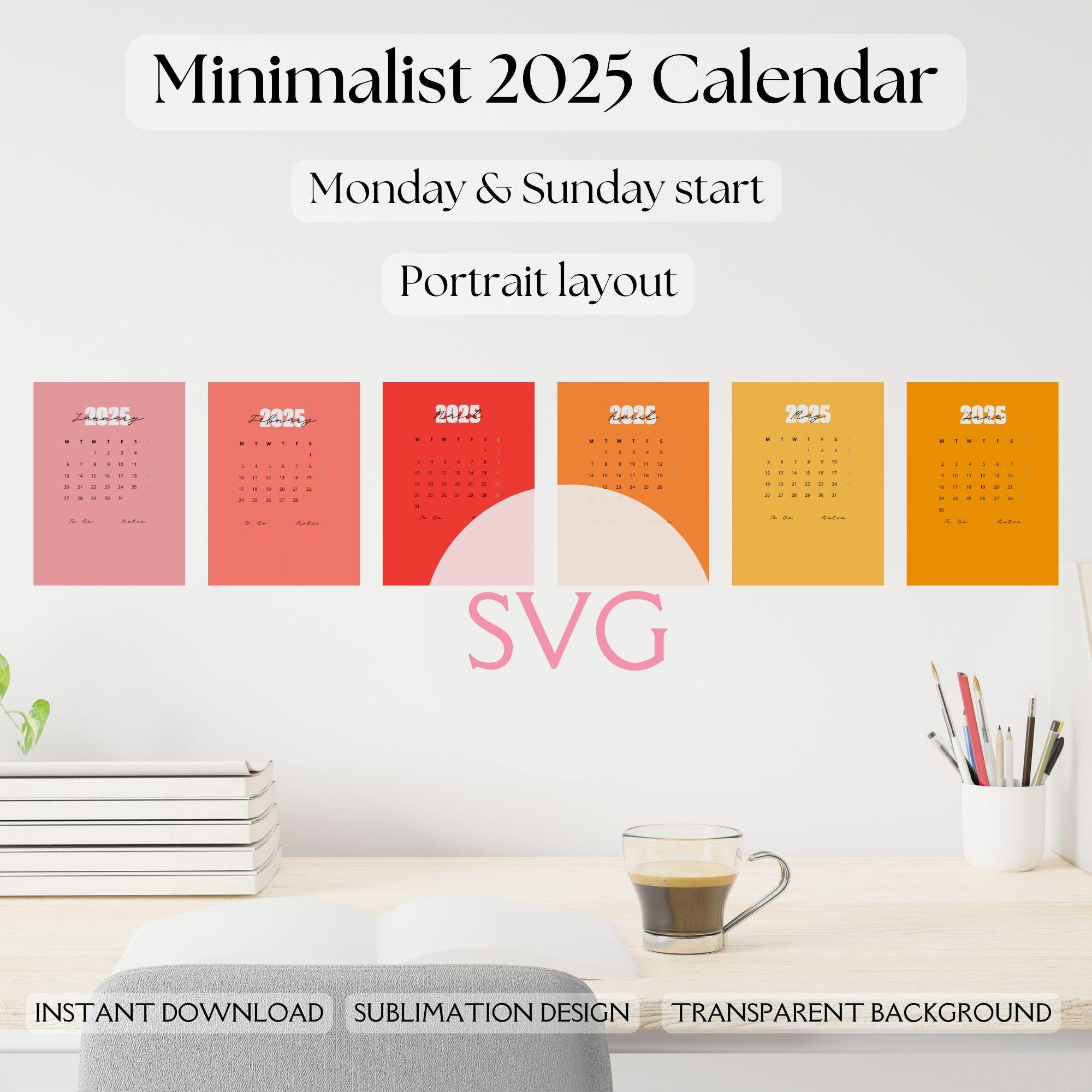 2025 Calendar SVG, Minimalist New Calendar 2025 SVG, Digitable Calendar ...