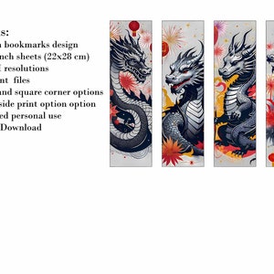 Printable Dragon Bookmarks for Chinese New Year: Set of 4, Unique Year ...