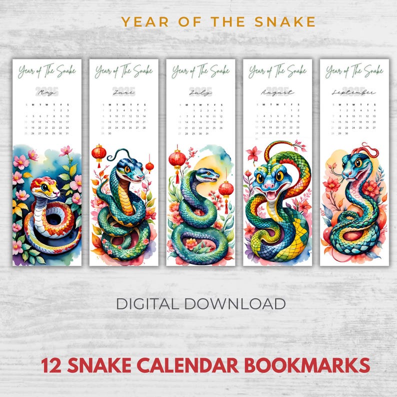 Giftful Bookmarks With 2025 Minicalendar for Year of the Snake – 12 ...