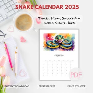 Year of Snake 2025 Calendar Printable PDF, Chinese New Year Gifted ...