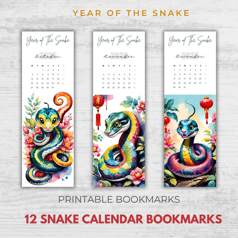 Giftful Bookmarks With 2025 Minicalendar for Year of the Snake – 12 ...