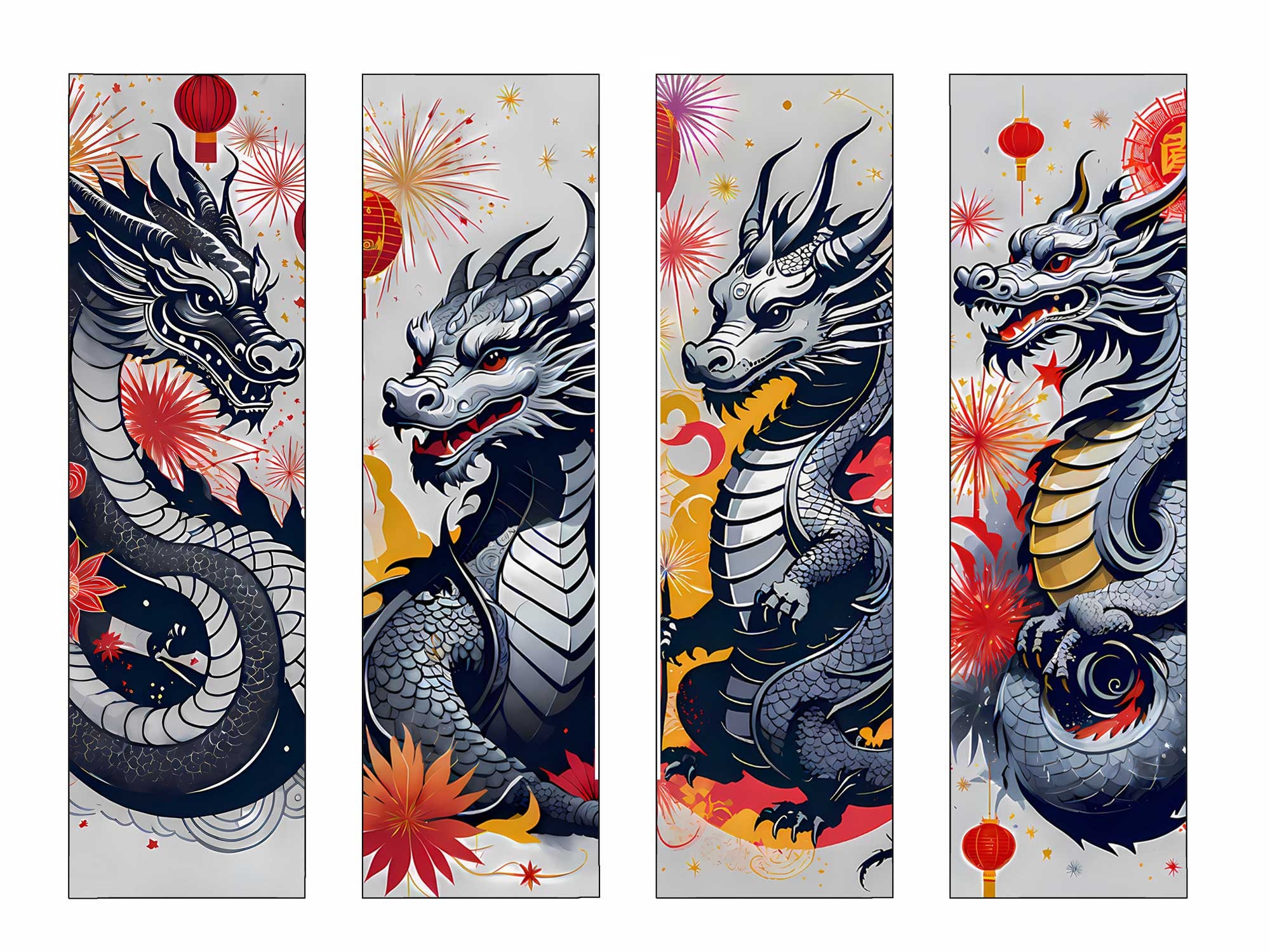 Printable Dragon Bookmarks for Chinese New Year: Set of 4, Unique Year ...