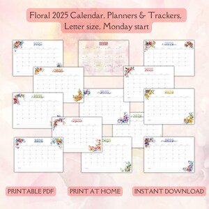 Downloadable 2025 Calendar, Watercolor Month Flower Printable Calendar ...