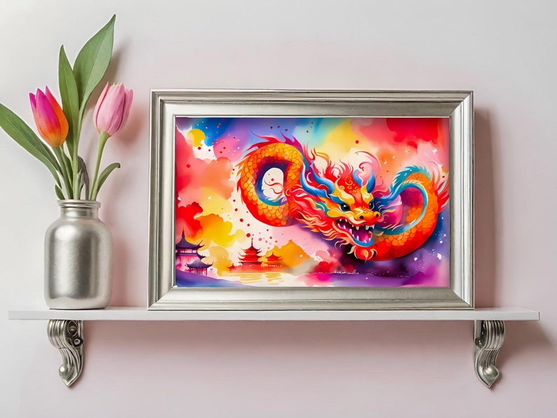 Year of the Dragon 2024 Chinese Zodiac Artwork Ai Art Poster for Living ...