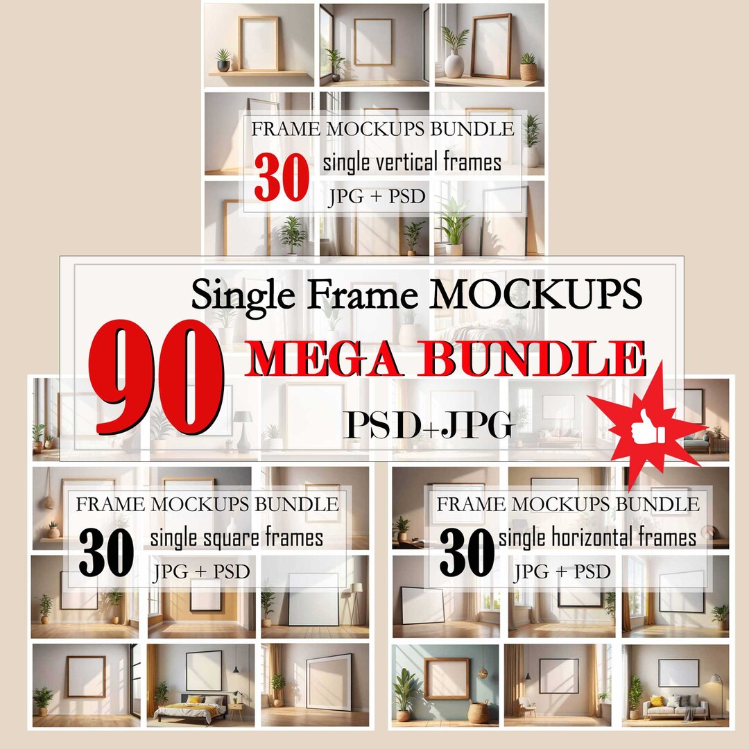 Mega Bundle Set of Wallart Art Frames Mockups - 90 Wall Art Frames ...